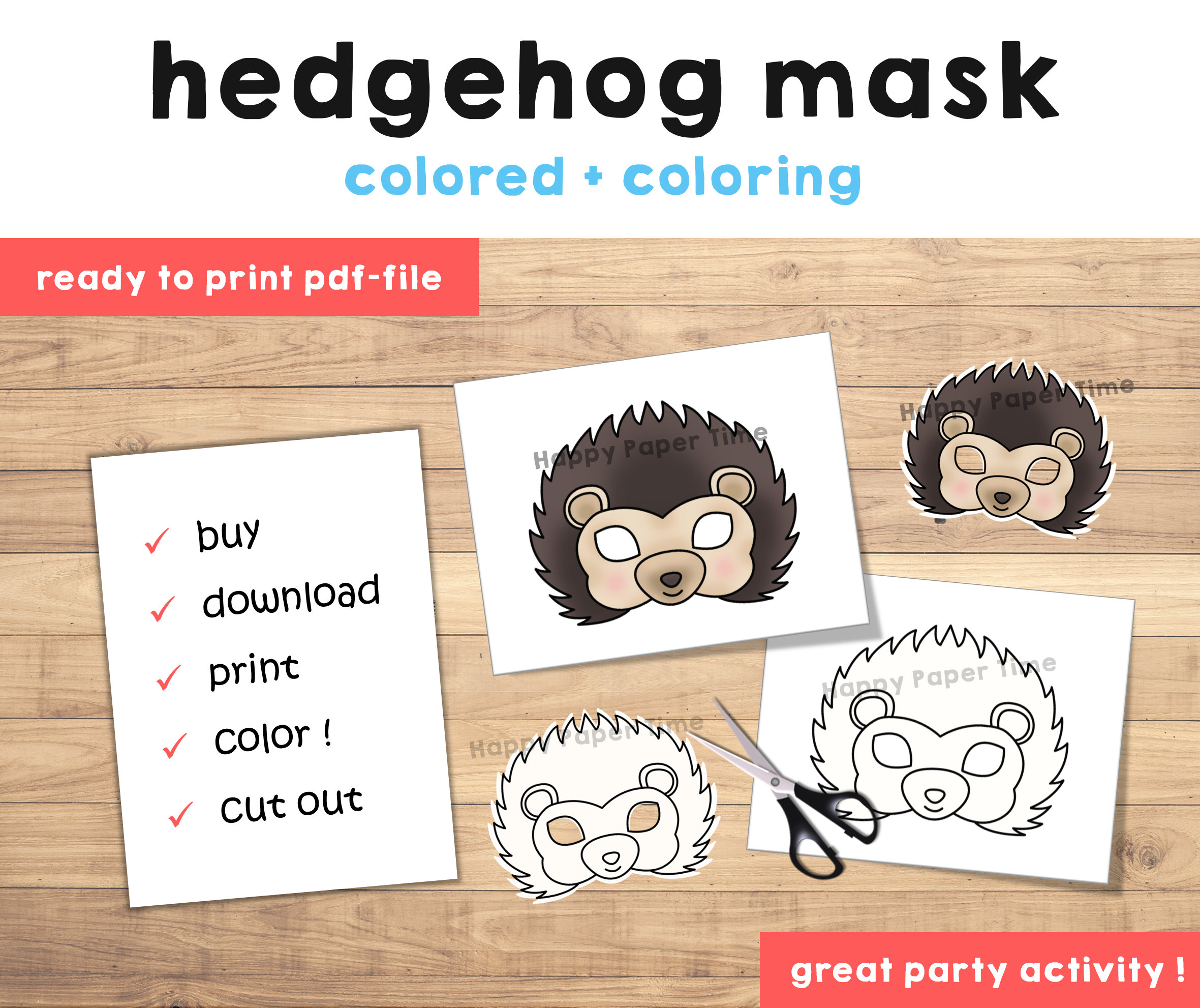 Hedgehog Mask Hedgehog Costume Animal Mask Printable Party | Etsy