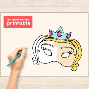 Princess Mask Printable Coloring Princess Party Favor Princess ...
