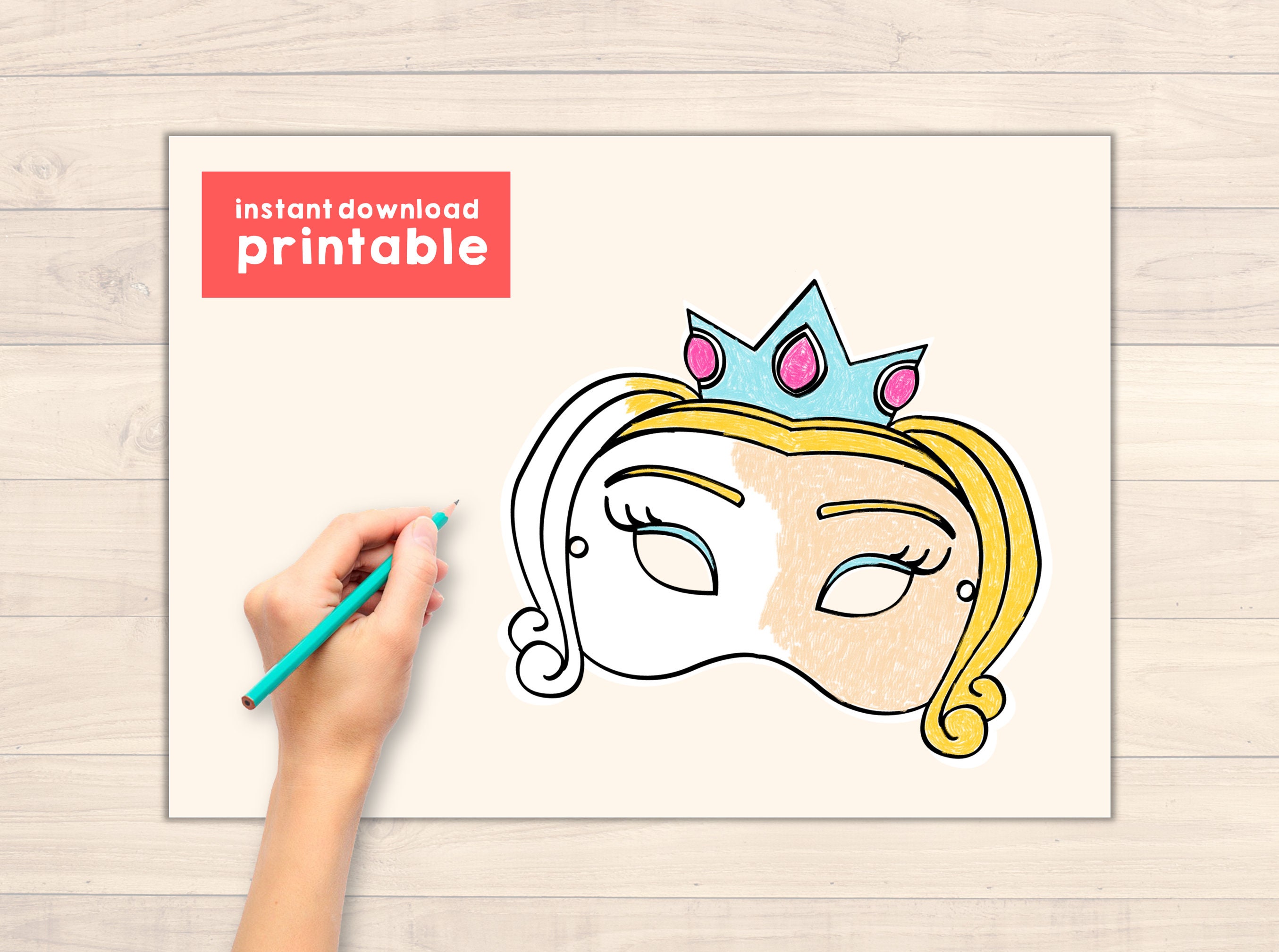 Princess Mask Printable Coloring Princess Party Favor Princess - Etsy