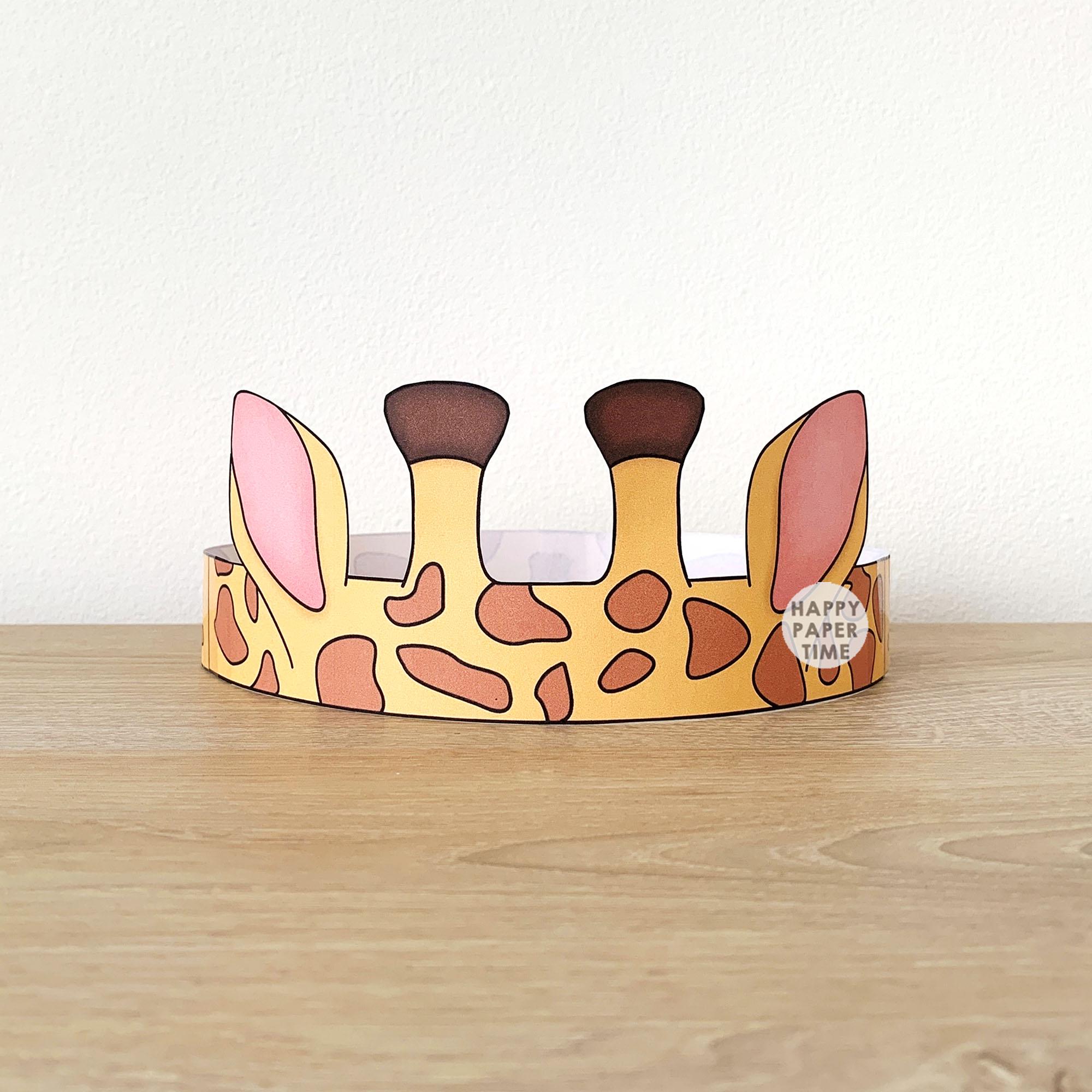 Giraffe Ears Paper Crown Party Coloring Printable Kids Craft Safari ...