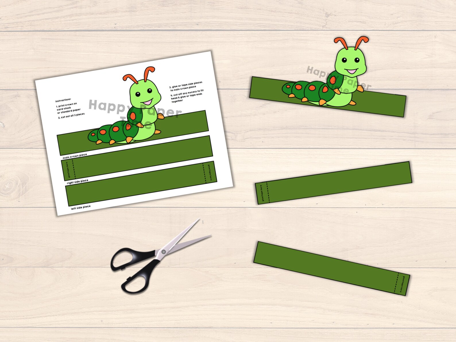 Caterpillar Paper Crown Headband Party Coloring Printable Kids - Etsy