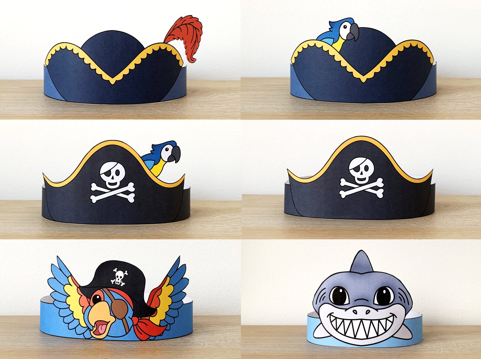 Pirate Paper Crowns Pirate Captain Parrot Shark Printable | Etsy