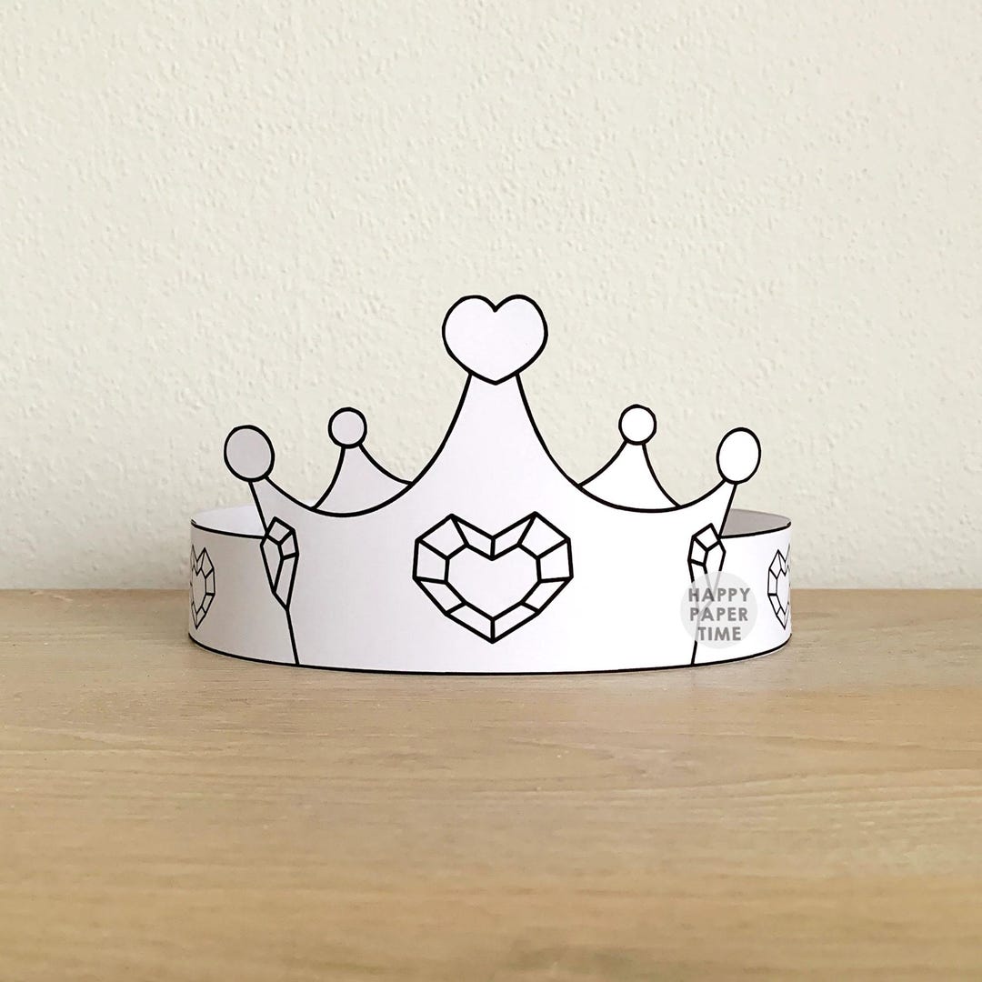 Heart Princess Paper Crown Craft Headband Party Activity Printable Kids ...