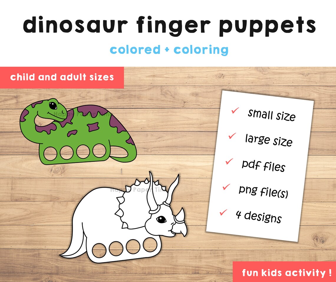 Dinosaur puppet paper craft printable Finger Puppet Kids Craft | Etsy
