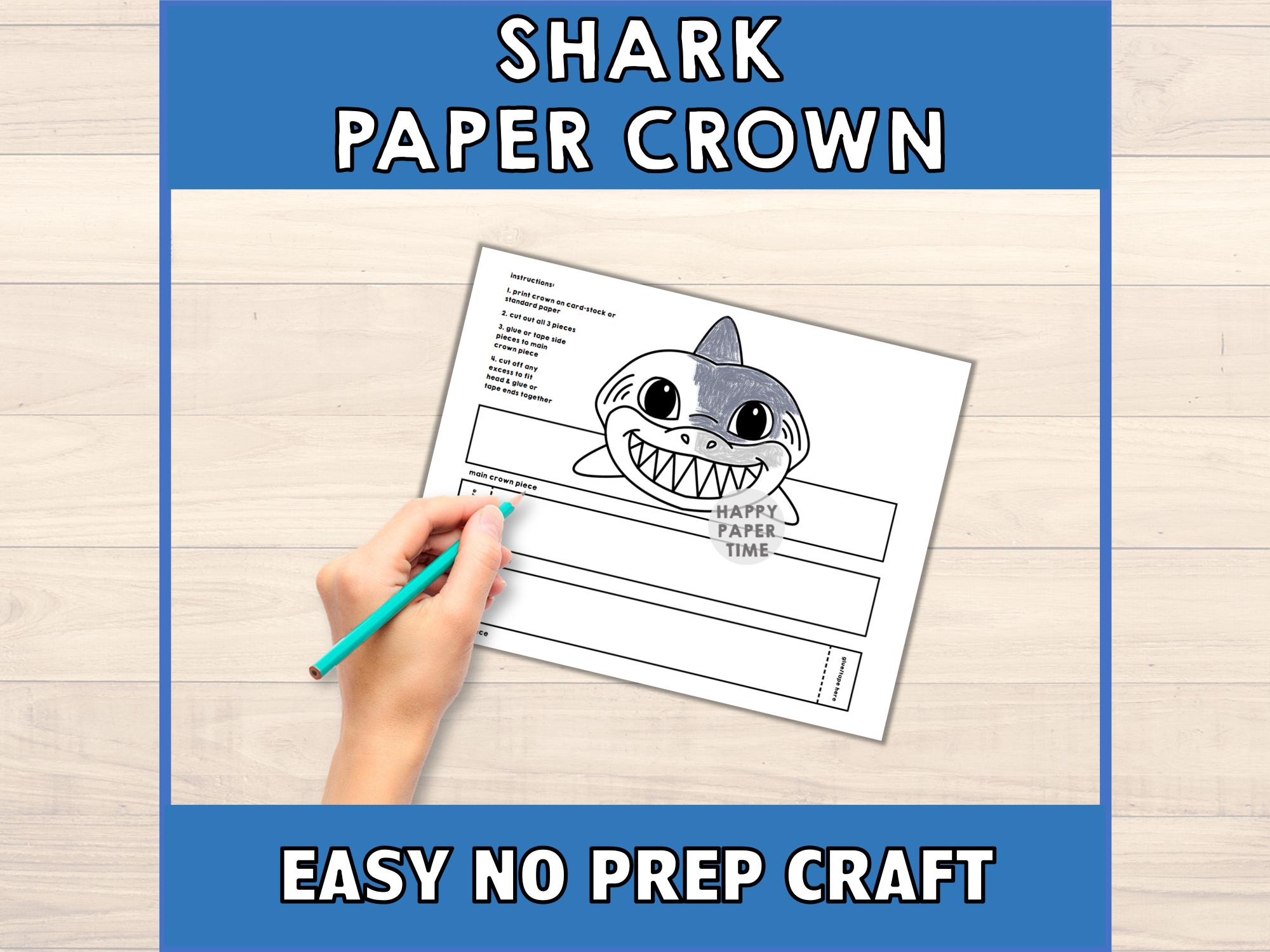 Shark Paper Crown Party Coloring Printable Party Hat Kids Craft Ocean ...