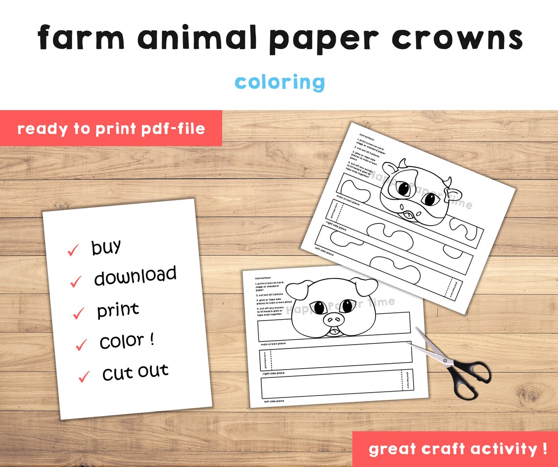 Farm Animals Paper Crowns Pig Pony Cow Rabbit Sheep Chicken - Etsy