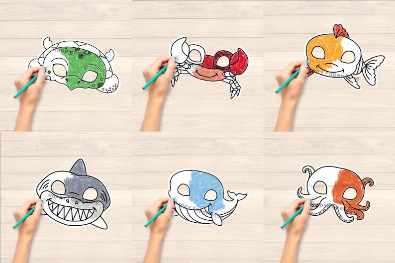 Ocean Animal Masks Template Crab Sea Turtle Whale Shark | Etsy
