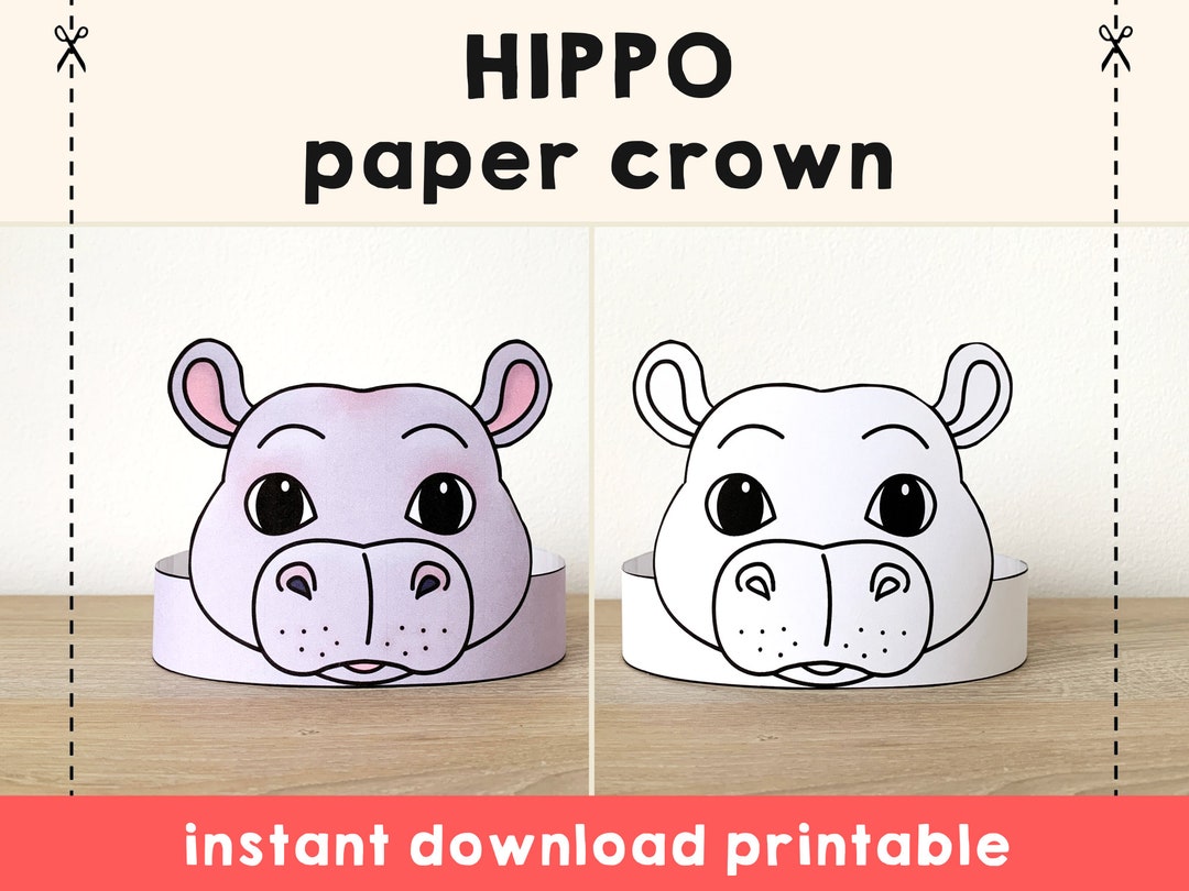 Hippo Paper Crown Party Coloring Printable Kids Craft African Birthday ...