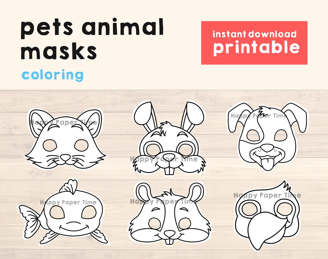 Pets Animal Masks Coloring Template Cat Dog Hamster Goldfish - Etsy
