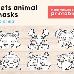 Pets Animal Masks Coloring Template Cat Dog Hamster Goldfish - Etsy