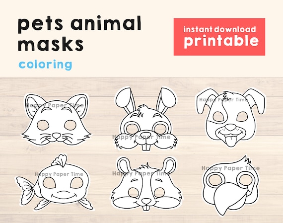Pets Animal Masks Coloring Template Cat Dog Hamster Goldfish - Etsy