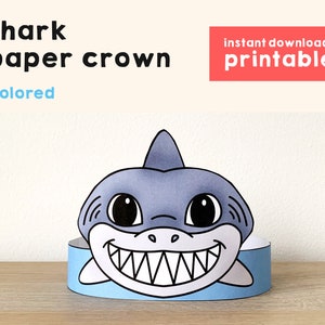 Shark Paper Crown Party Costume Printable Party Hat Kids Craft - Etsy