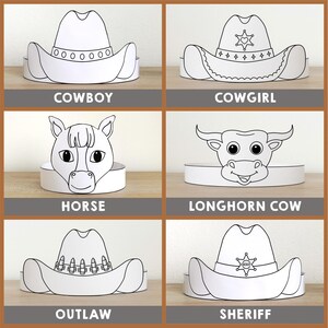 Wild West Paper Crown Coloring Headband Cowboy Sheriff Cowgirl Party ...