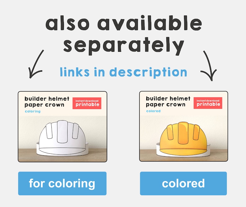 Construction Worker Builder Helmet Paper Crown Party Coloring - Etsy