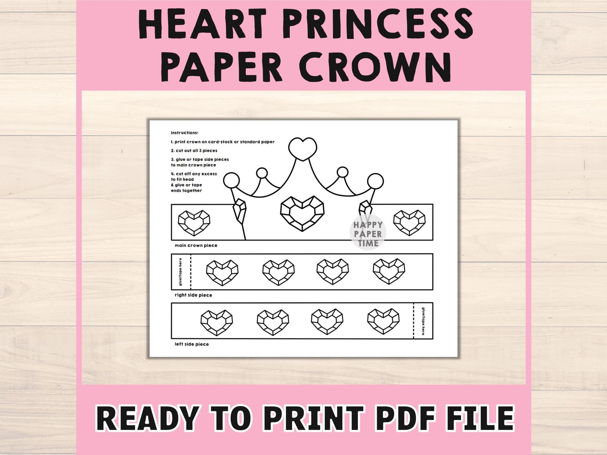 Heart Princess Paper Crown Craft Headband Party Activity Printable Kids ...