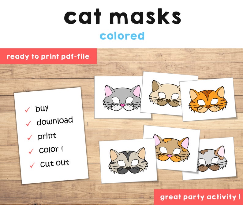 Cat Costume Cat Masks Printable Cat Birthday Party Props Kitty - Etsy
