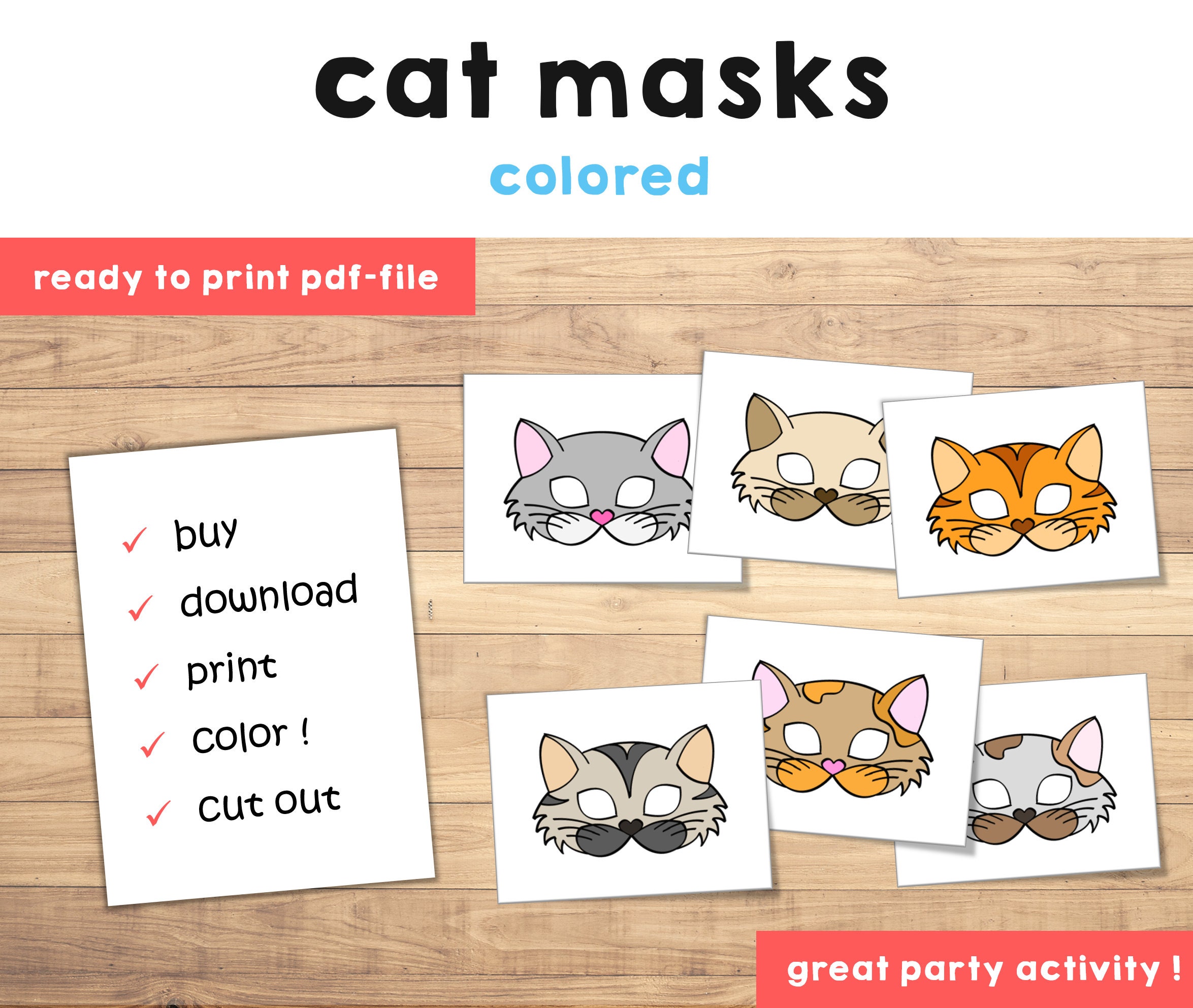 Cat costume Cat Masks Printable Cat Birthday Party Props Kitty | Etsy