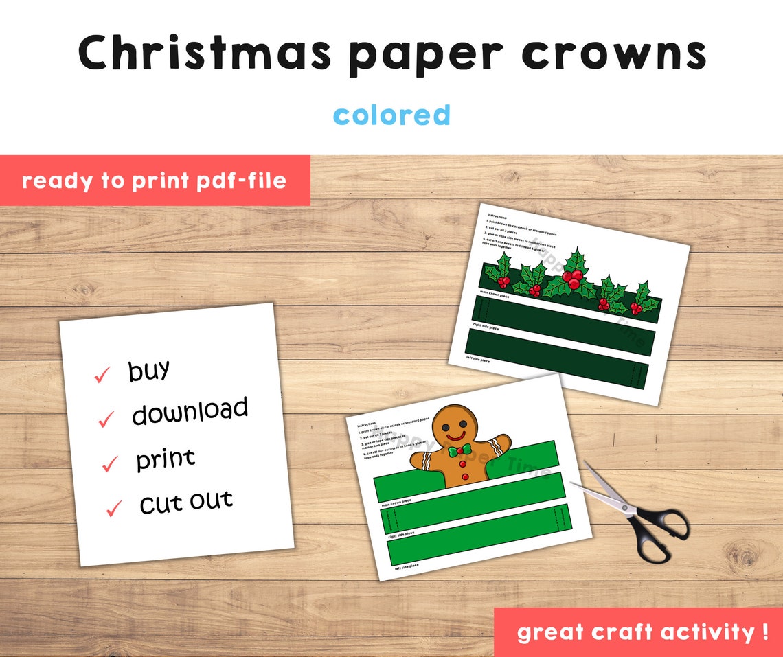 Christmas Paper Crowns Activity Printable Kids Craft Hats | Etsy