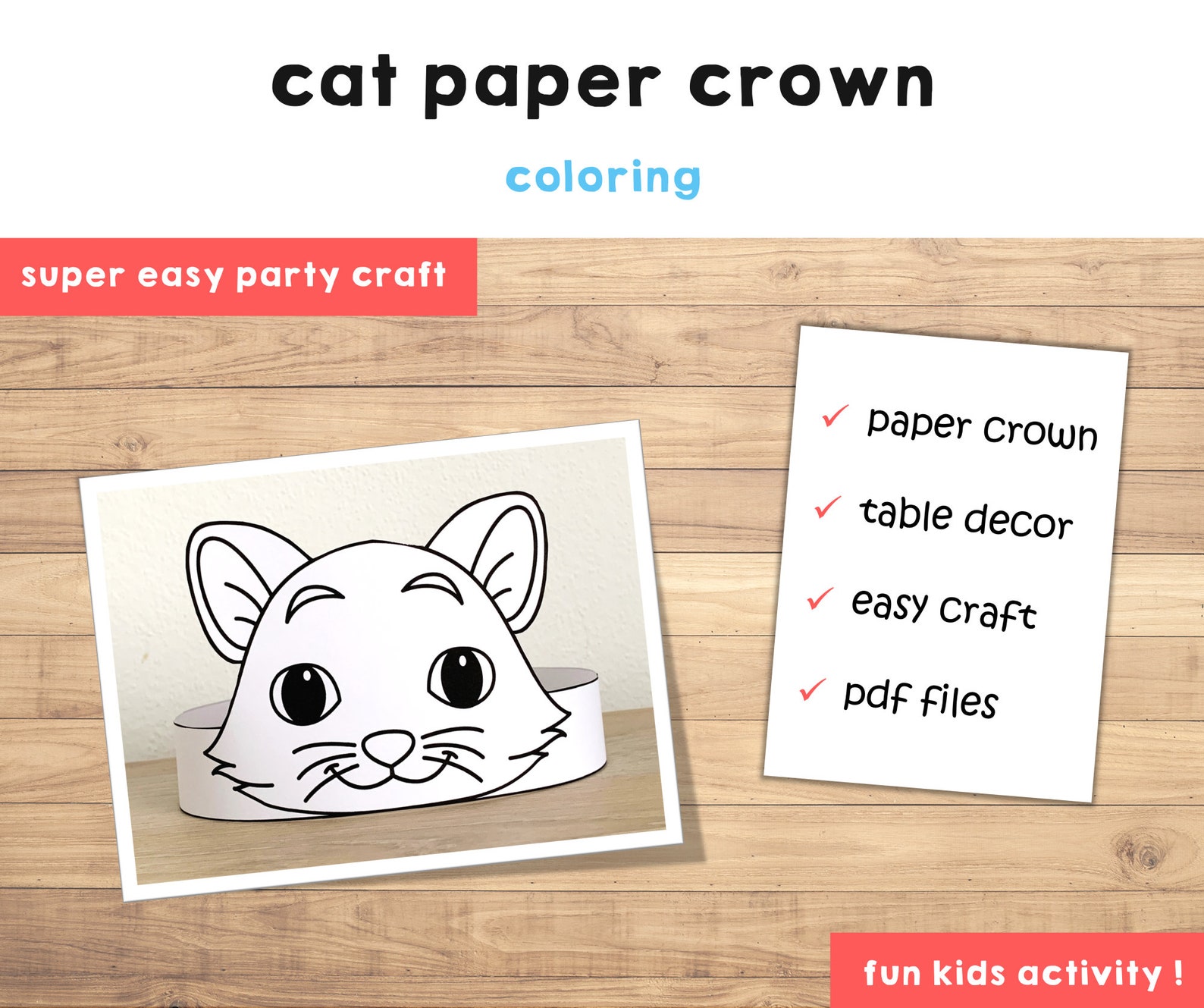 Cat Paper Crown Headband Pet Animal Printable Kids Craft - Etsy