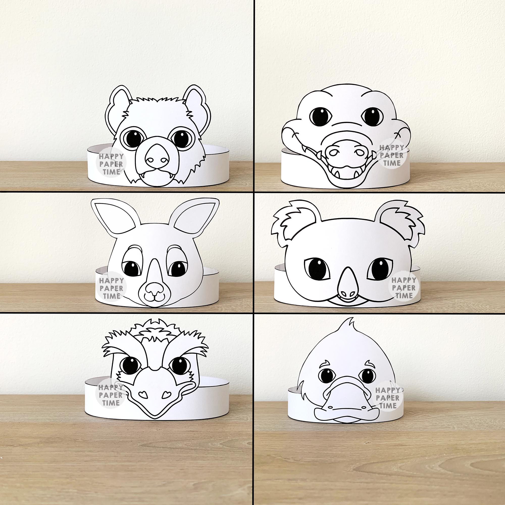 Australian Animal Paper Crowns Safari Koala Kangaroo Crocodile Emu ...