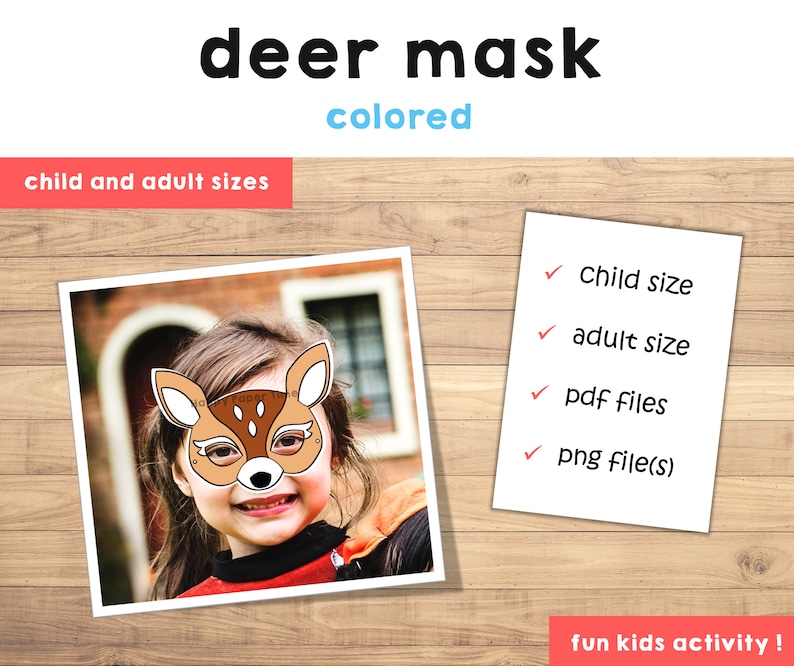 Deer Costume Printable Kids Deer Paper Mask Printable Diy Fawn - Etsy