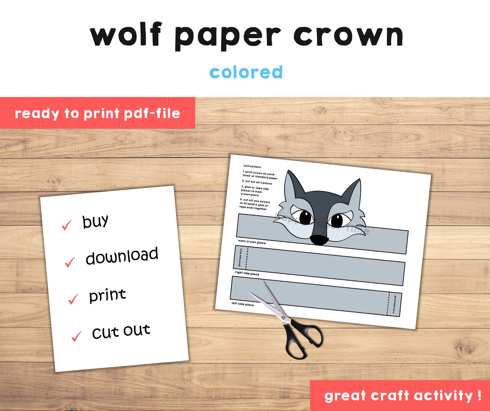 Wolf Paper Crown Party Printable Kids Craft Woodland Birthday - Etsy Canada