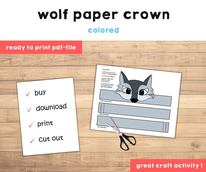 Wolf Paper Crown Party Printable Kids Craft Woodland Birthday | Etsy