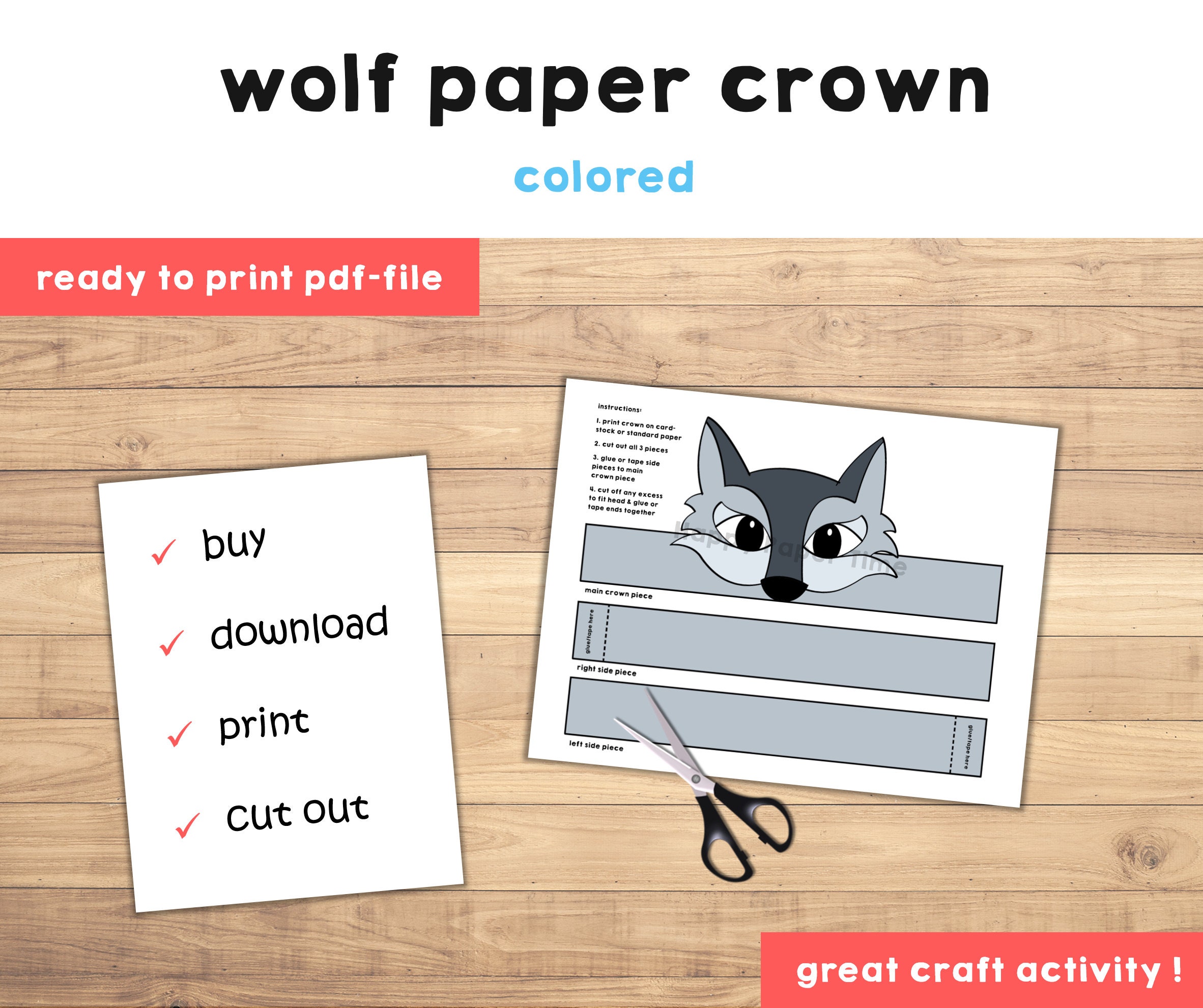 Wolf Paper Crown Party Printable Kids Craft Woodland Birthday - Etsy Canada