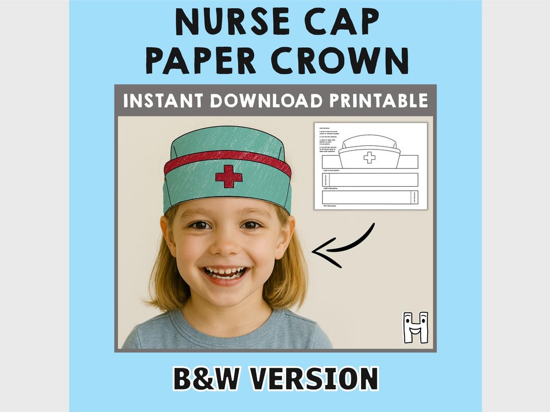 Nurse Cap Hat Paper Crown Party Coloring Printable Kids Craft Doctor ...