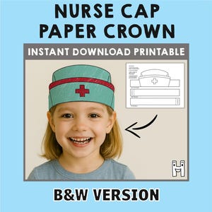 Nurse Cap Hat Paper Crown Party Coloring Printable Kids Craft Doctor ...