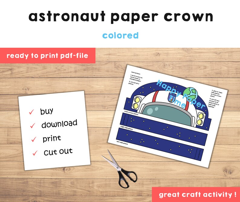 Astronaut Helmet Paper Crown Space Astronomy Party Printable - Etsy