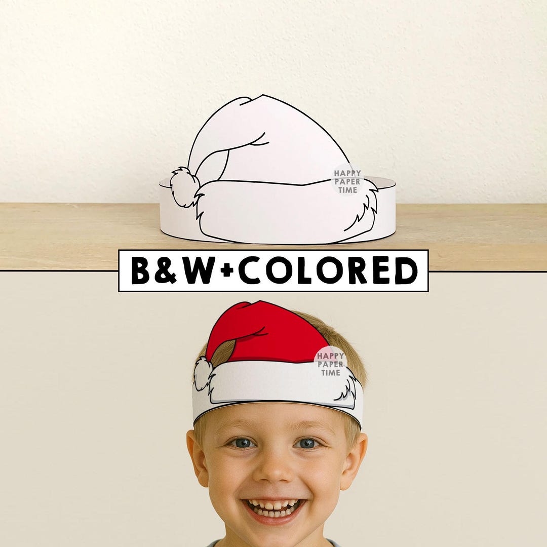 Santa Paper Crown Hat Christmas Winter Holiday Party Coloring Printable ...