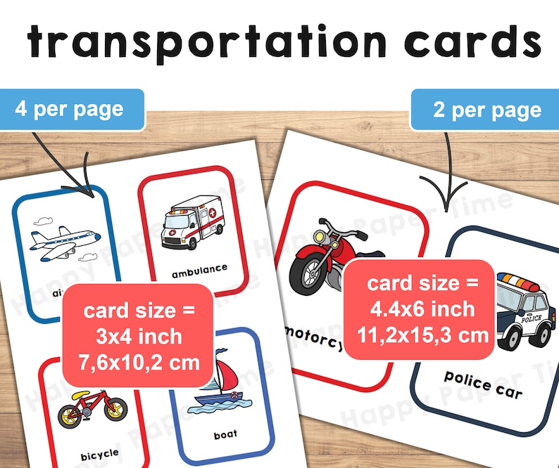 Transportation Vehicles Flash Cards Printable Montessori Materials ...