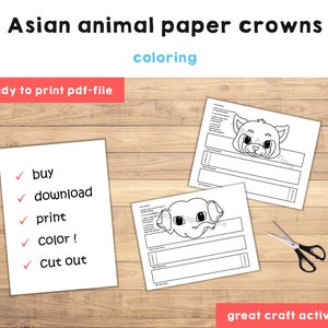 Asian Jungle Animals Paper Crowns Panda Elephant Cobra Tiger Orangutan ...