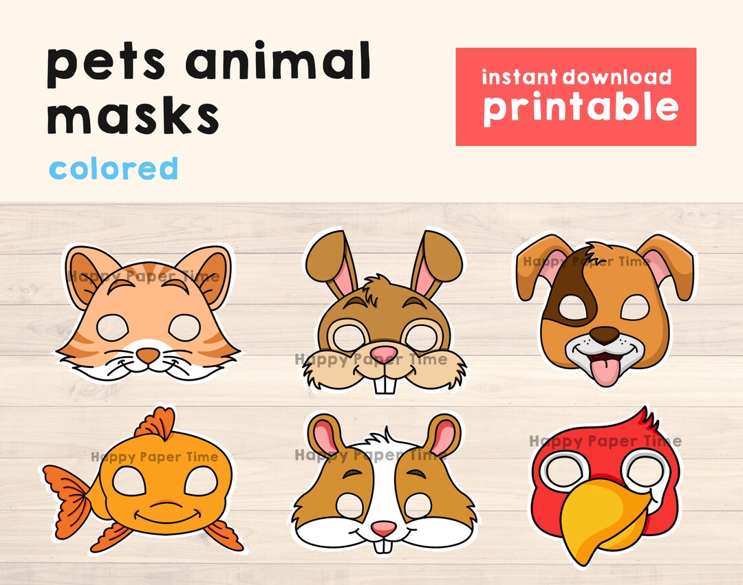 Pets Animal Masks Template Cat Dog Hamster Goldfish Bunny Parrot ...