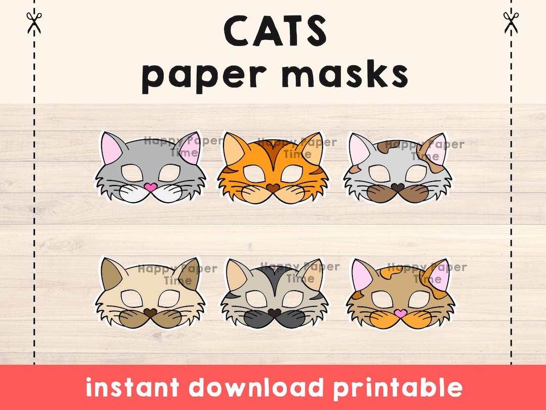 Cat Costume Cat Masks Printable Cat Birthday Party Props Kitty Mask Cat ...