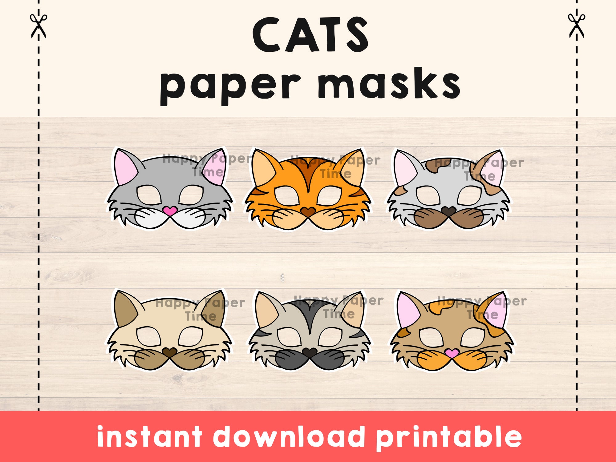 Cat Costume Cat Masks Printable Cat Birthday Party Props Kitty Mask Cat ...