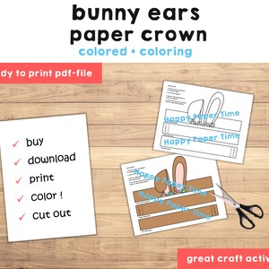 Easter Bunny Ears Paper Crown Coloring Headband Easter Cut Out Party ...