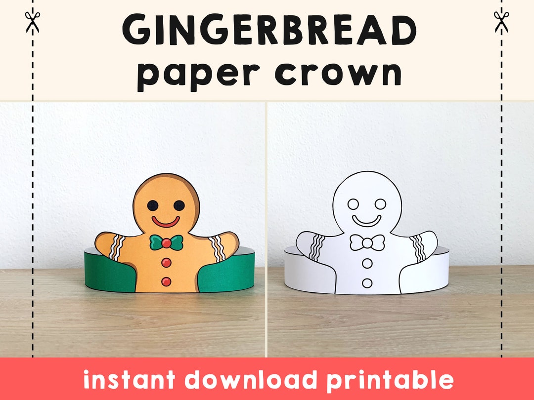 Gingerbread Man Paper Crown Hat Christmas Winter Holiday Party Coloring ...