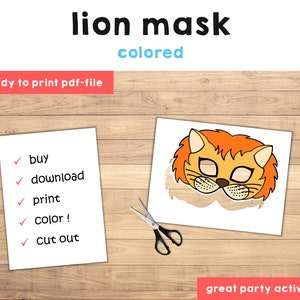 Lion Mask Printable Party Favor Lion Costume Mask Lion Party Jungle ...
