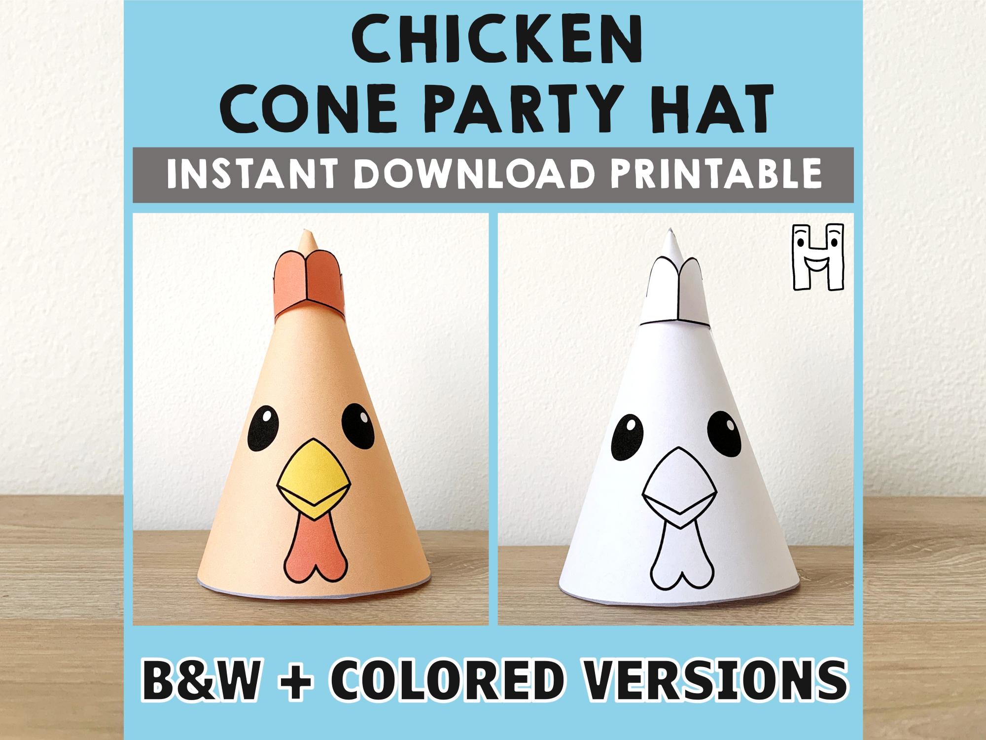 Chicken Party Hat Paper Printable Template Print Out Farm Animal Table ...