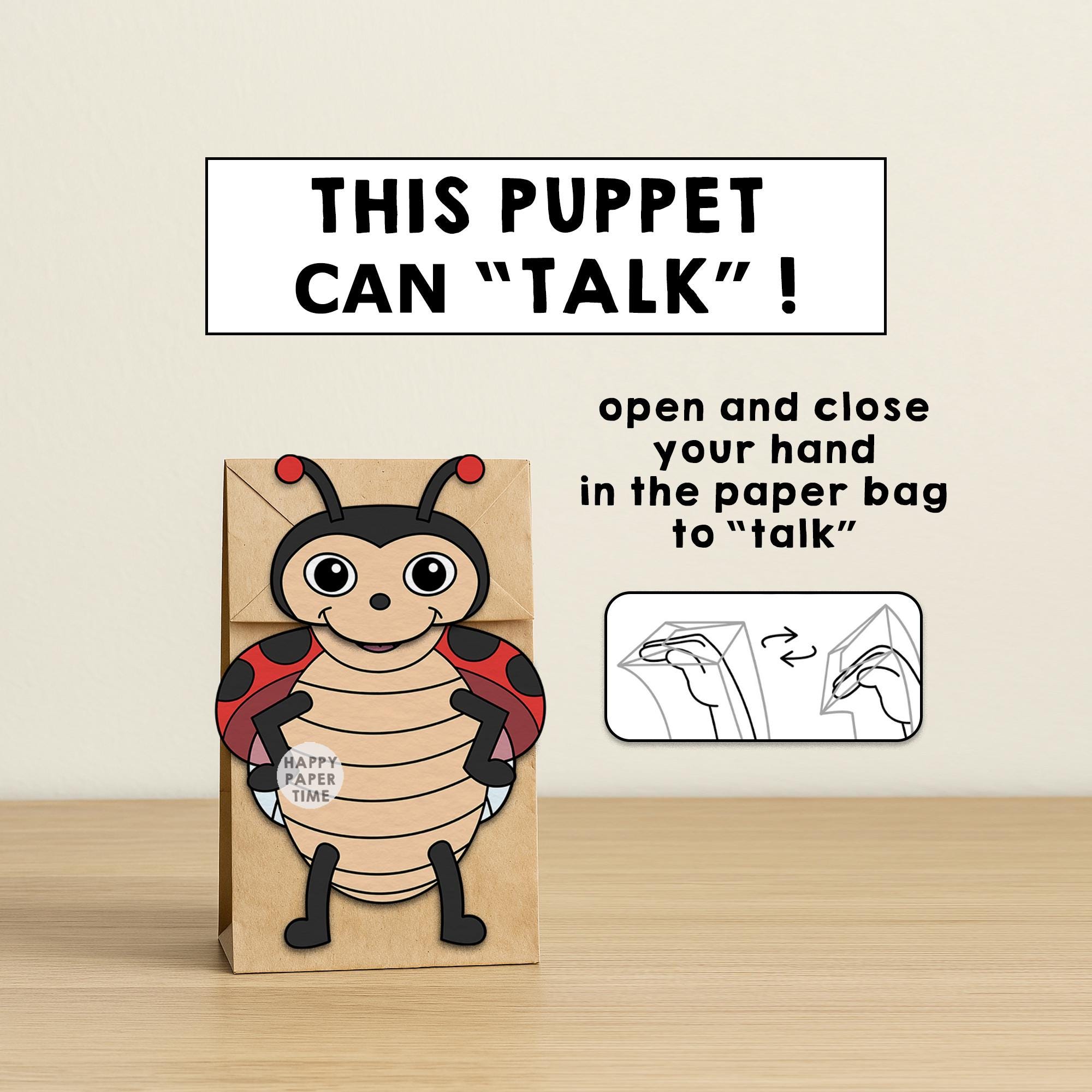 Ladybug Paper Bag Puppet Printable Spring Bugs Insects Animal Craft ...