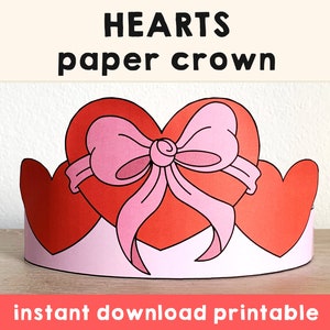 Hearts Valentine Paper Crown Party Activity Printable Kids Easy Craft ...