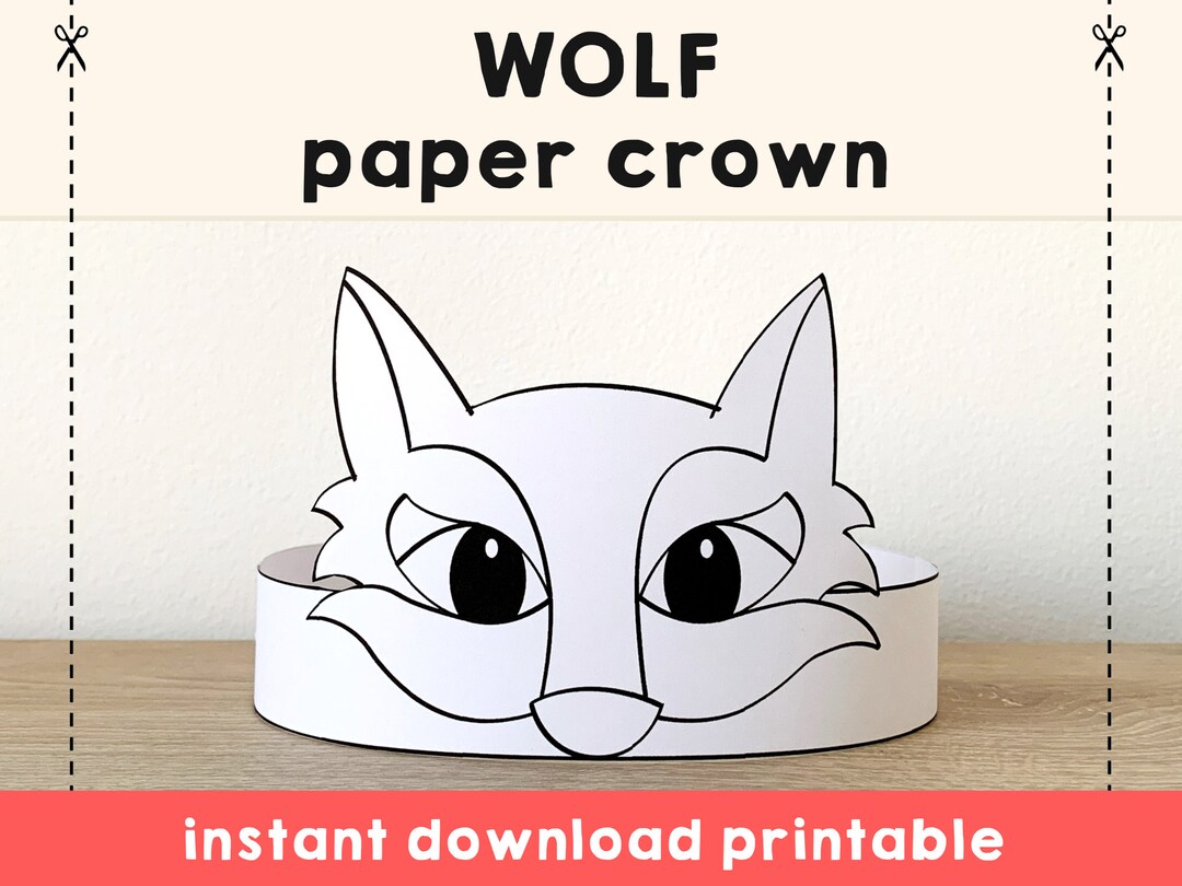 Wolf Paper Crown Coloring Printable Kids Craft Wolf Woodland Birthday ...