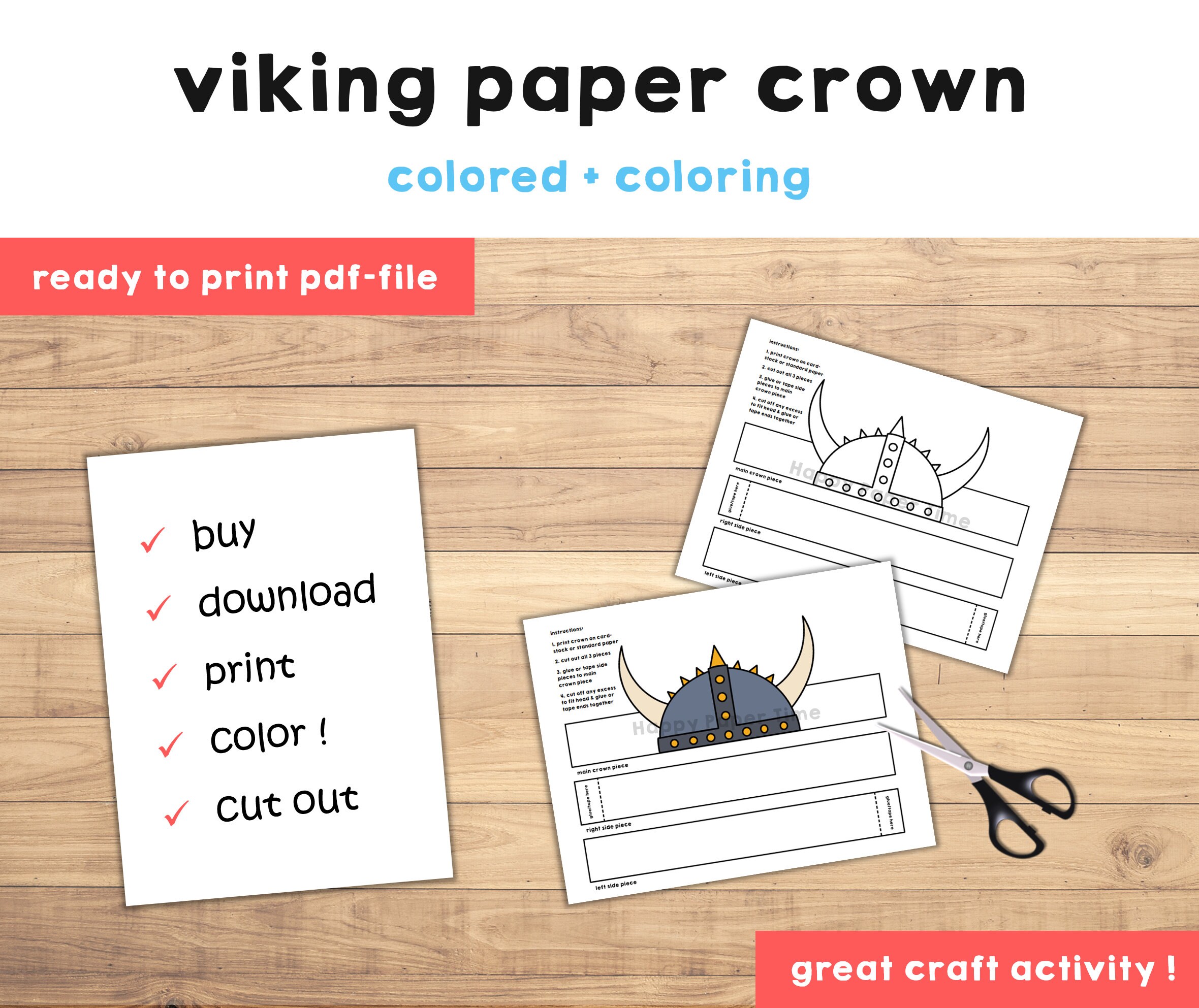 Viking Paper Crown Activity Printable Kids Craft Helmet - Etsy
