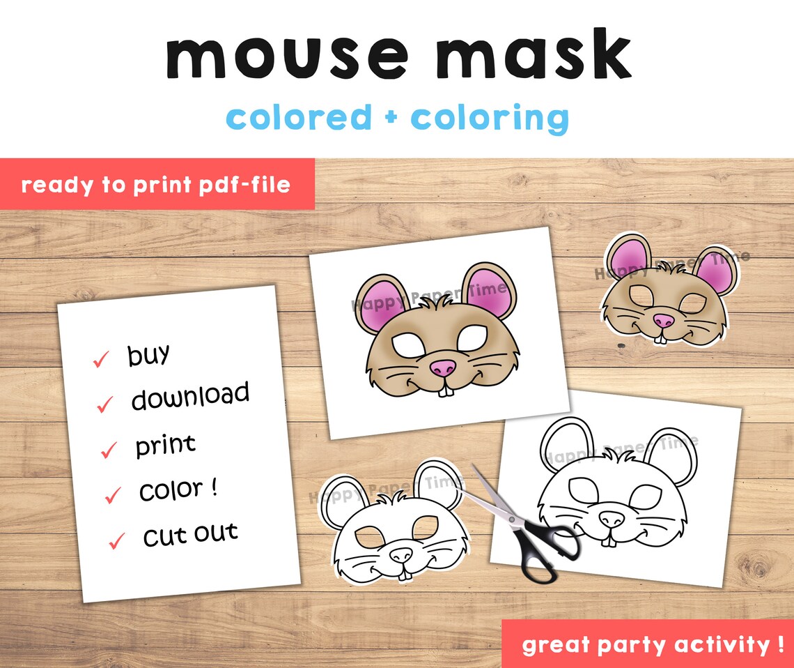 Mouse Mask Mouse Costume Animal Mask Printable Party Favor - Etsy