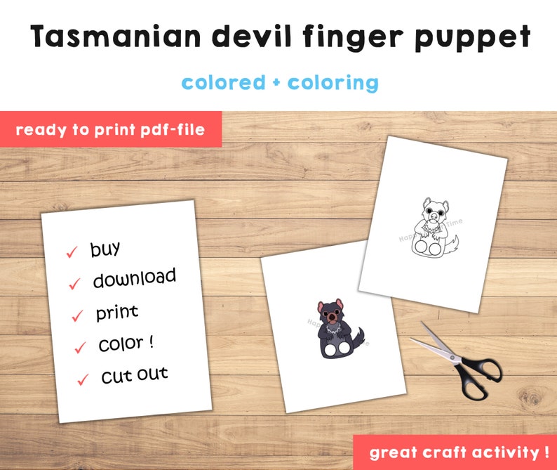Tasmanian Devil Paper Craft Printable Australian Animal Finger Puppet ...