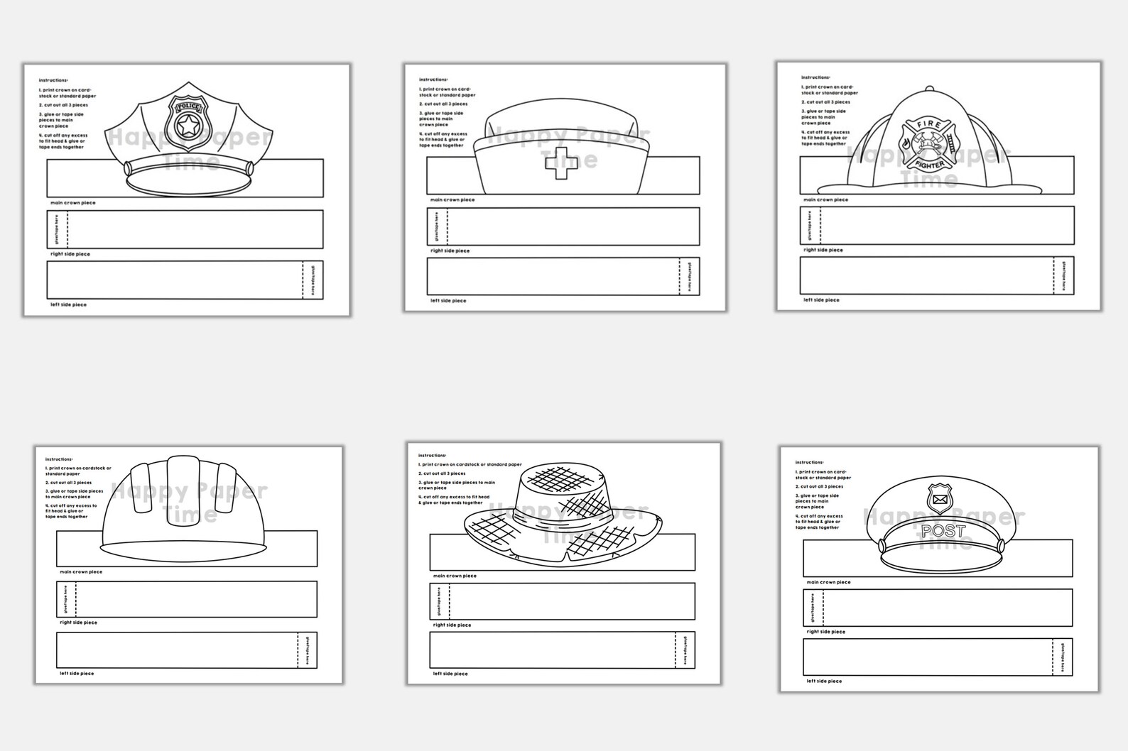 Community Helpers Paper Crowns Police Builder Farmer Nurse | Etsy