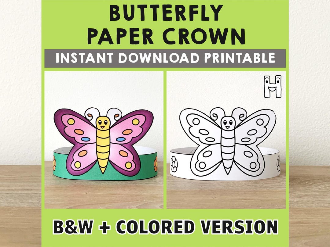 Butterfly Paper Crown Party Coloring Printable Kids Craft Cute Girl ...