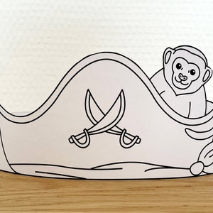 Pirate Hat Paper Crown Template Pirate Captain Party Headband Coloring ...